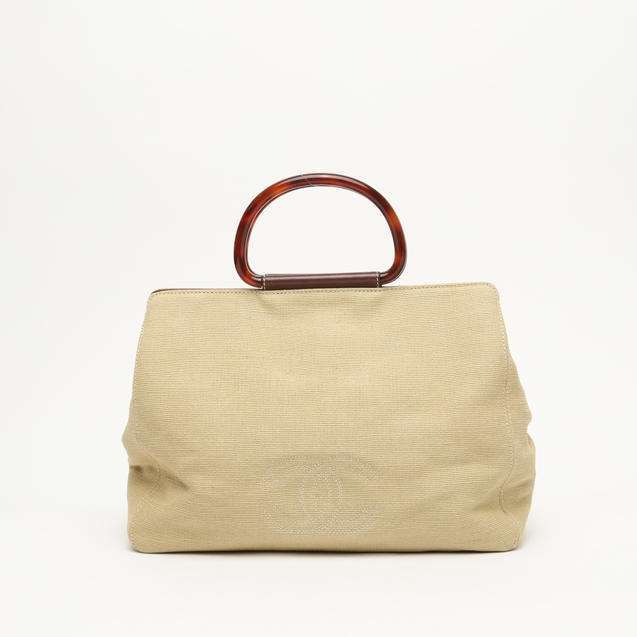 A Retro Tale - CHANEL Vintage CC Raffia Tortoise Shell Handle Bag