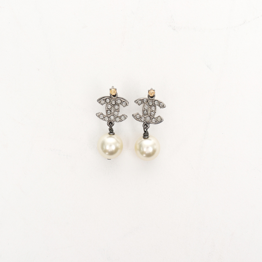Vintage CHANEL Double Coco Mark Pearls and Rhinestone Earrings - A ...