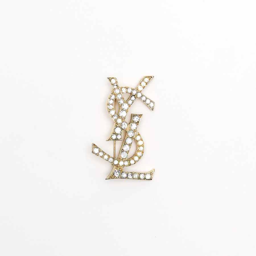 Vintage Saint Laurent YSL logo Rhinestone Brooch - A Retro Tale