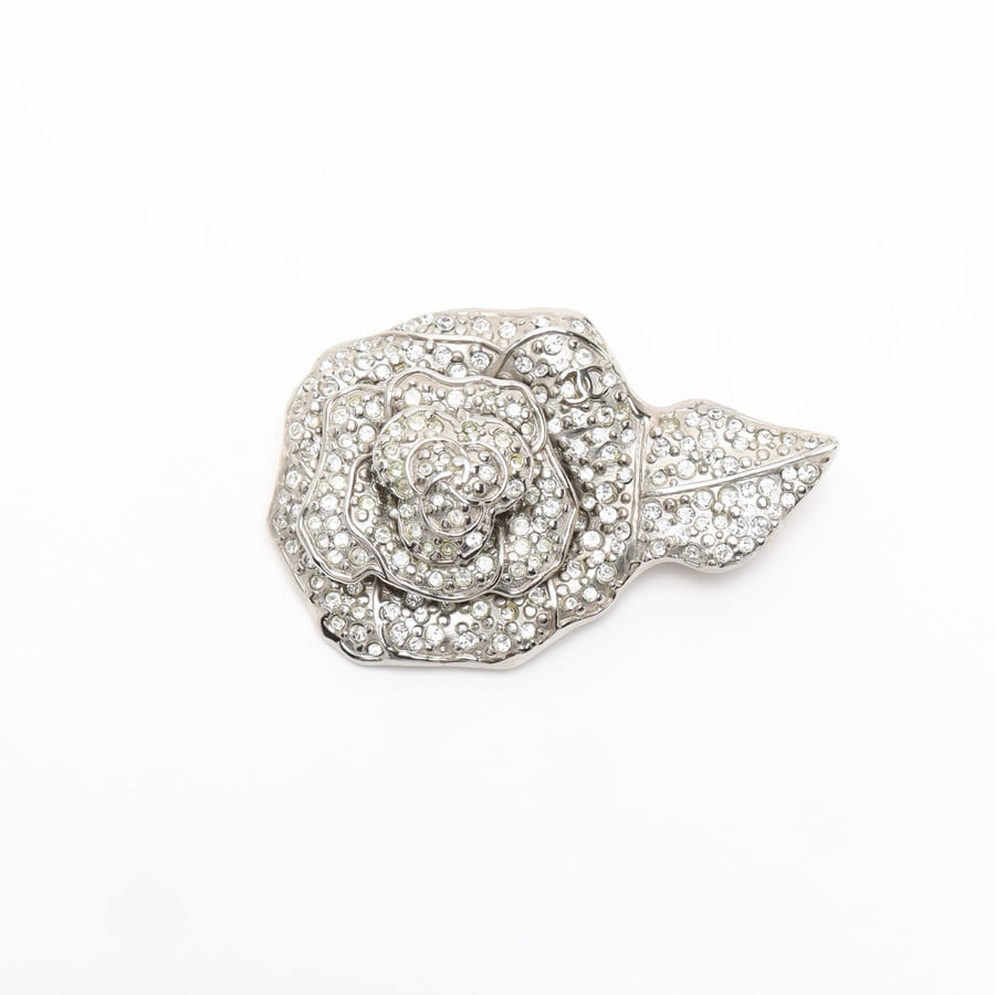 Vintage Chanel Camellia Rhinestone Brooch - 844-27458