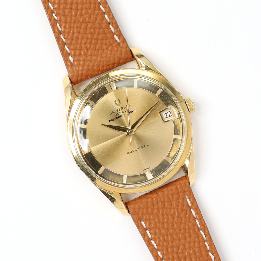 Vintage Universal Genève Polerouter Date 34mm 18k Gold Watch - 353326