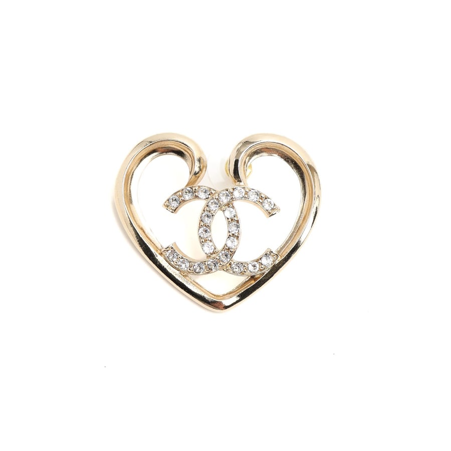 Vintage Chanel Coco Mark Rhinestone Heart Earrings - A4404448